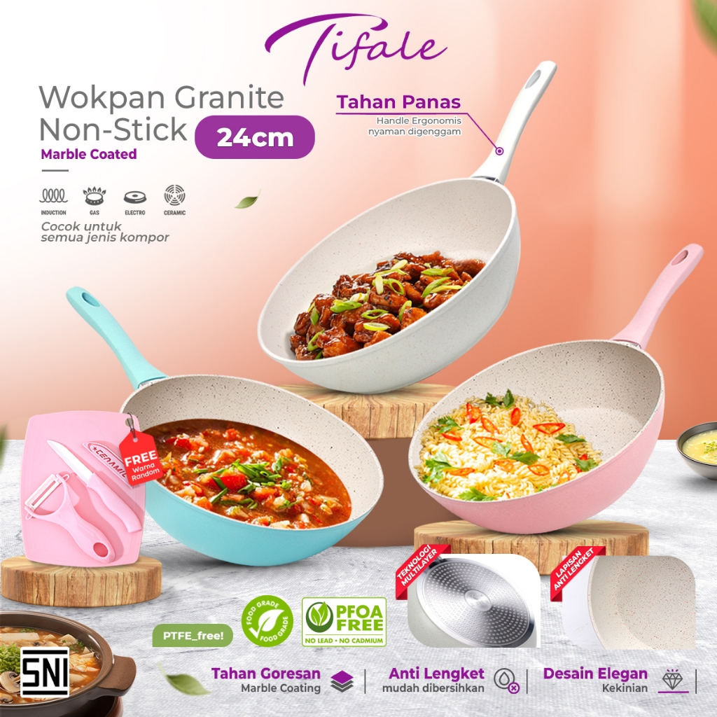 Jual Tifale Pastel Granite Coated Series Fry Pan 24CM Anti lengket handle bakelite silicone anti ...