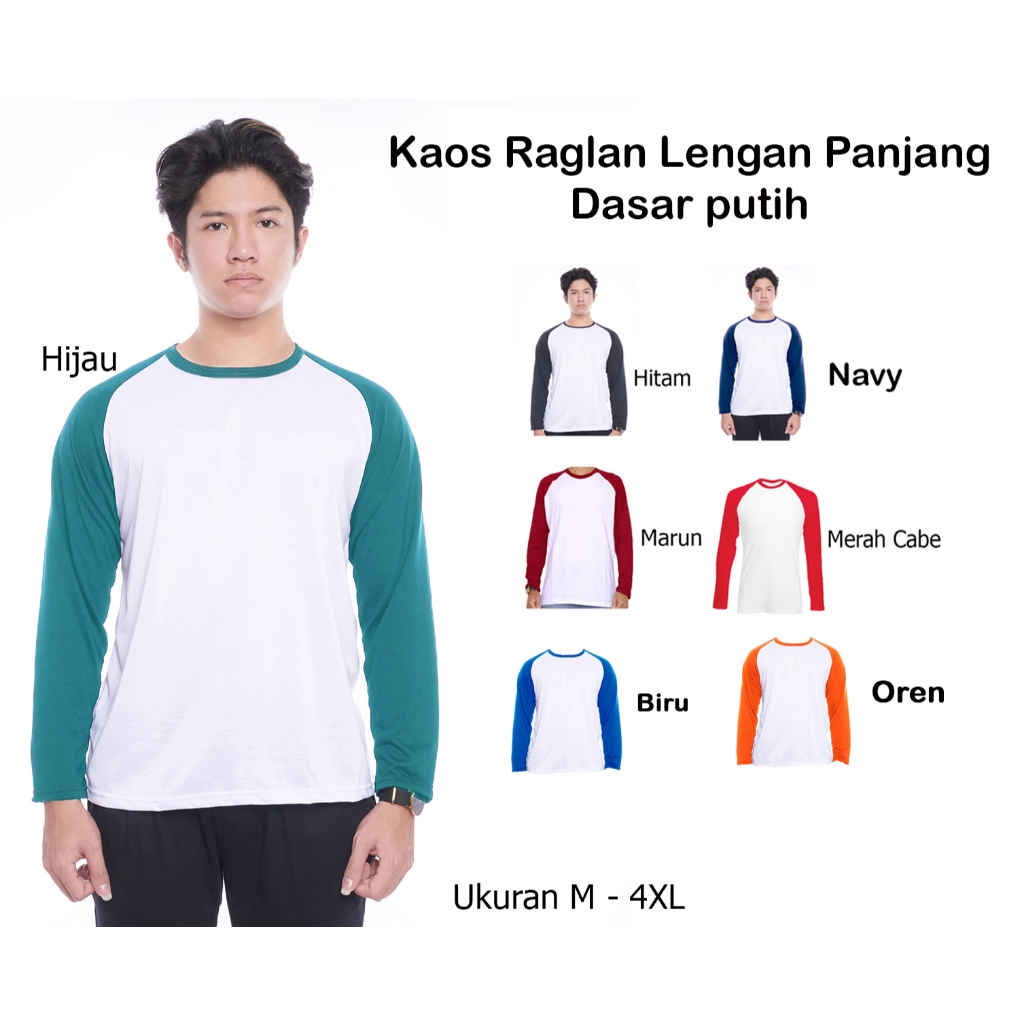 Jual Kaos Raglan Polos Lengan Panjang Dasar Putih Pria - Wanita ...