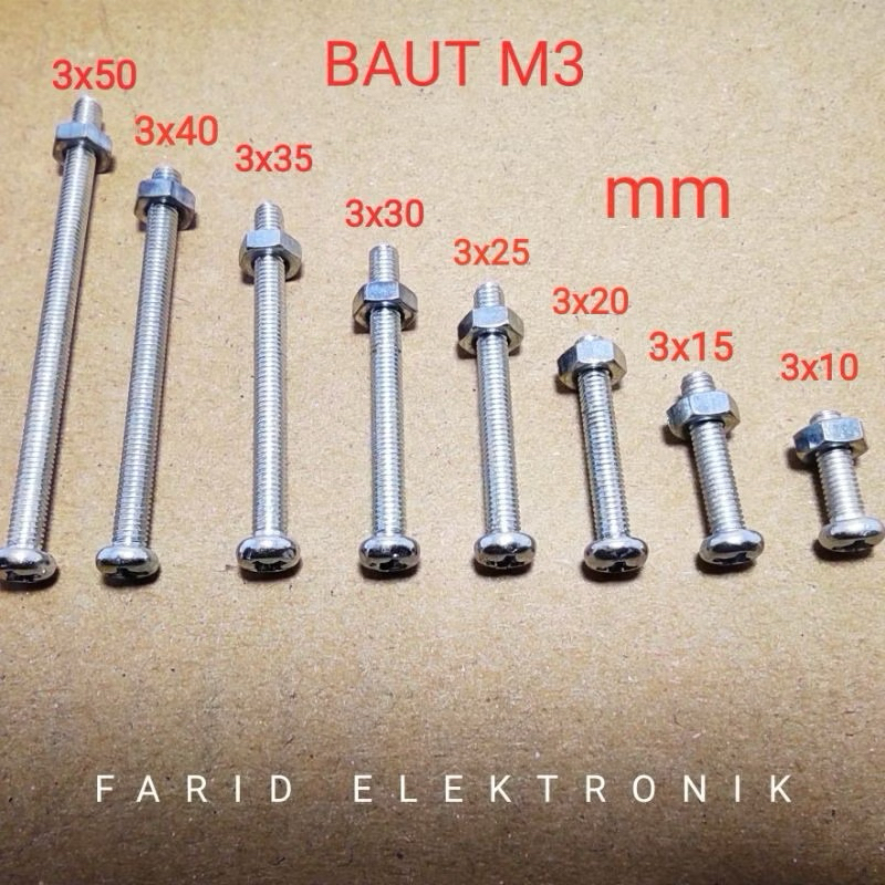 Jual Baut Dan Mur JP M 3mm Sekrup M3 Drat Halus 3x6 3x8 3x10 3x12 3x15 3x20 3x25 3x30 3x35 3x40 ...