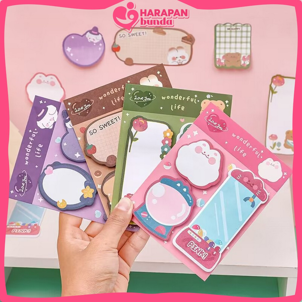 Jual Sticky Note 3IN1 Tempelan Kertas Motif Kartun Bear Cat / Catatan ...