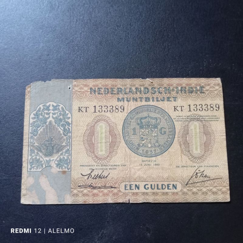 Jual uang kertas kuno 1 gulden tahun 1943 bekas asli | Shopee Indonesia