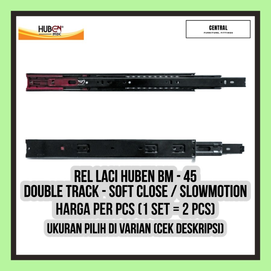 Jual Rel Laci HUBEN Slowmotion / Double Track Soft Close Full Extension ...