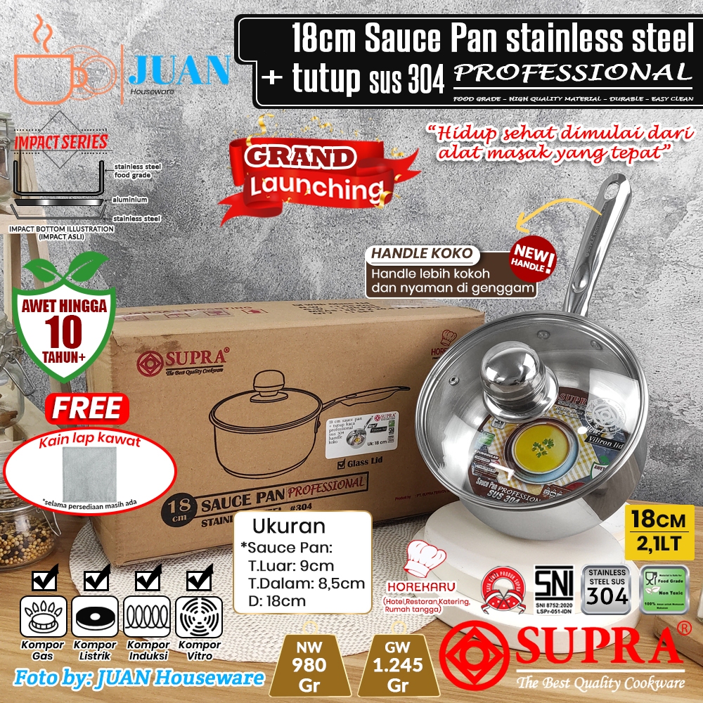 Jual SUPRA Sauce pan 18cm + tutup viliron stainless steel sus 304 ...