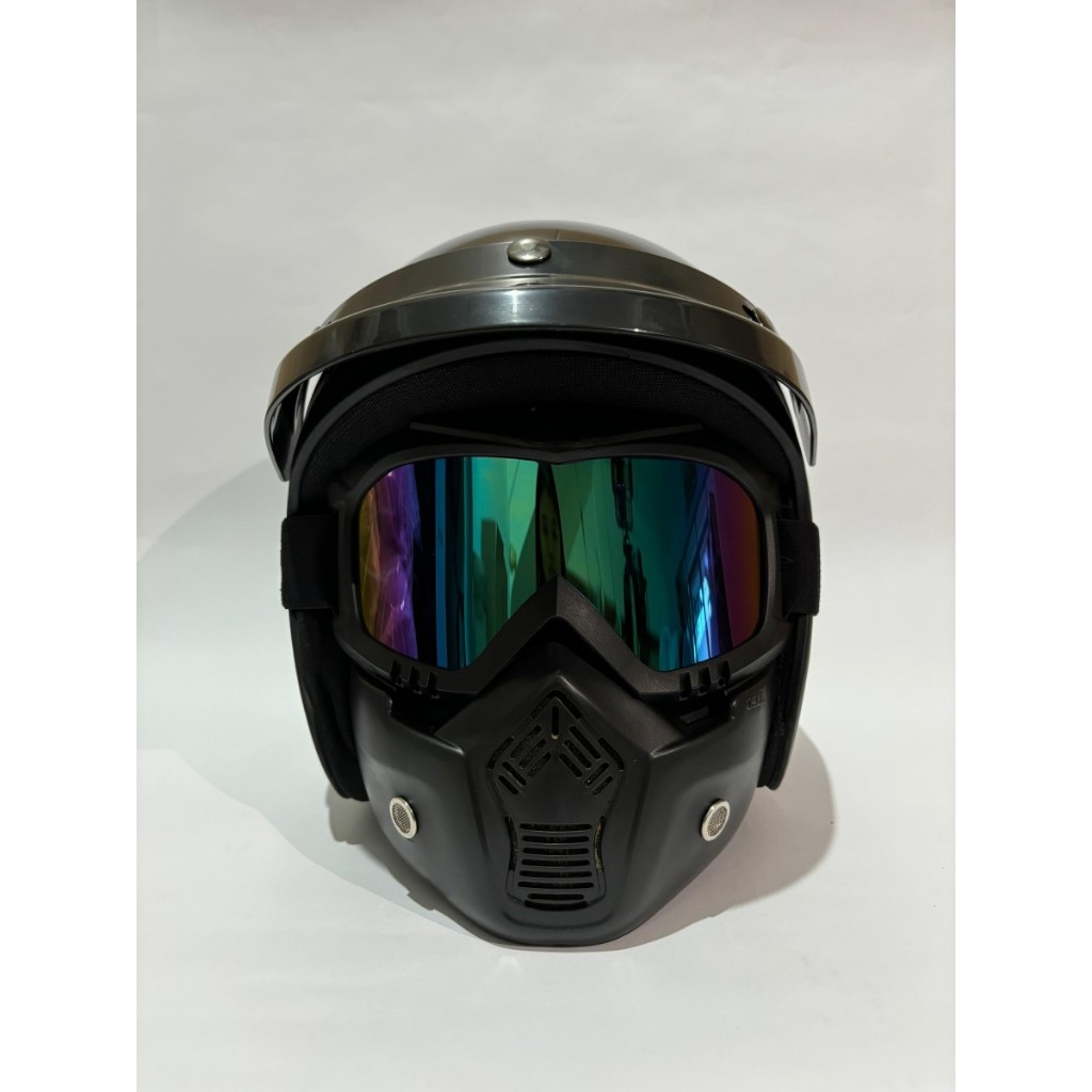 Jual Helm Bogo Retro Dewasa Polos with Goggle Mask SNI by JMC Helmet ...