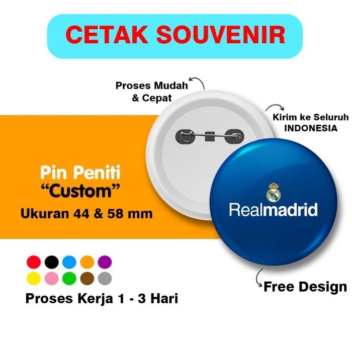 Jual CETAK Pin peniti 1 sisi uk. 44 mm / Souvenir Custom Murah Bross ...
