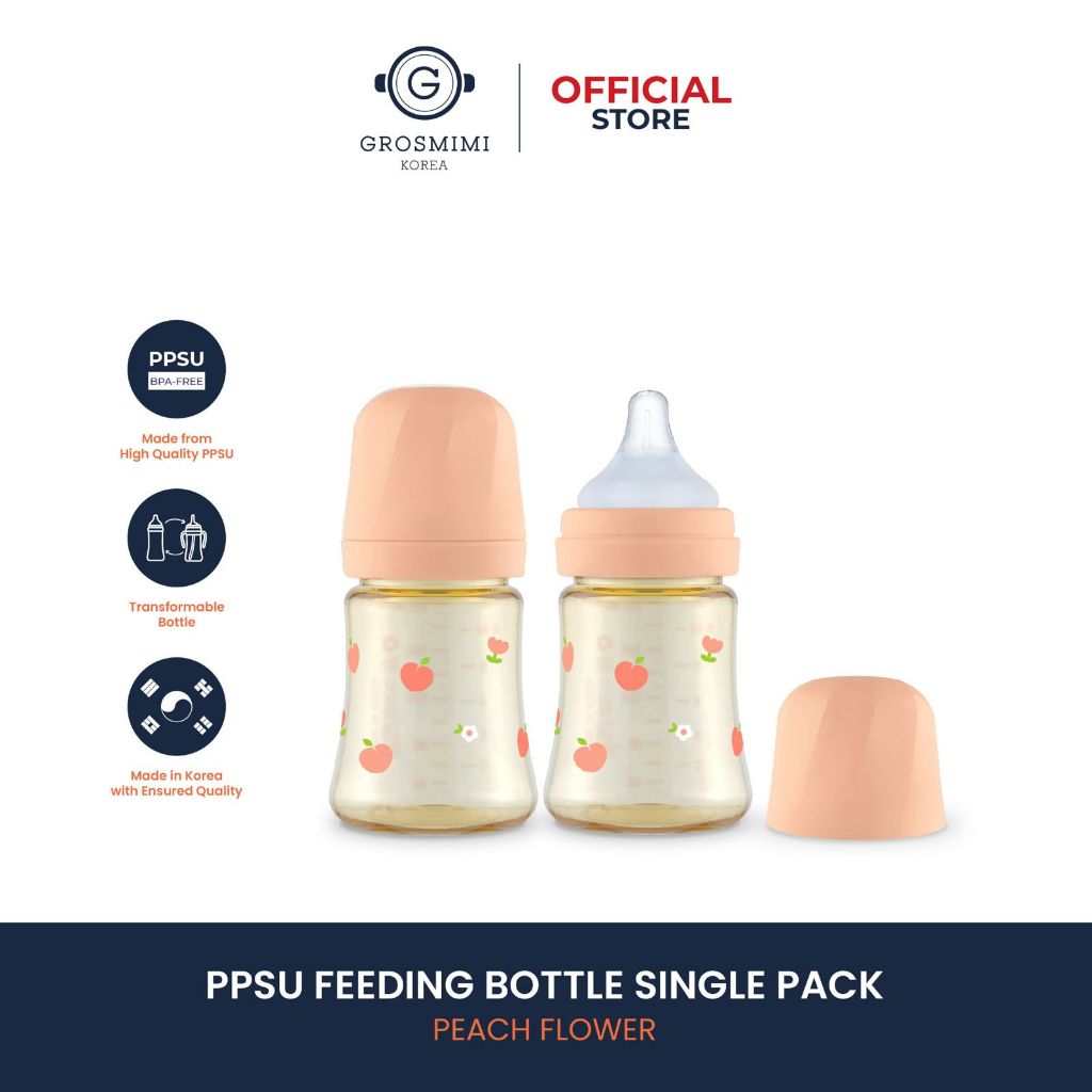 Jual GROSMIMI PPSU PEACH FLOWER FEEDING BOTTLE SINGLE PACK 200 (included stage 1/2 teat, Rose ...