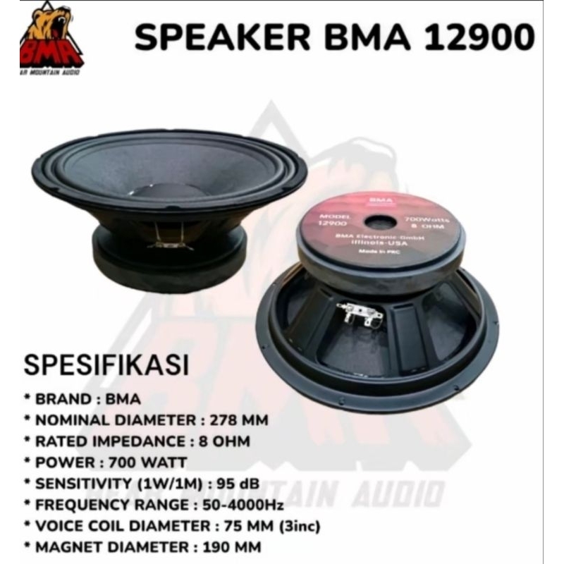 Jual PROFESSIONAL SPEAKER BMA model 12900 || SPEAKER 12inch || SPEAKER coil 3inch 700 Watt ...
