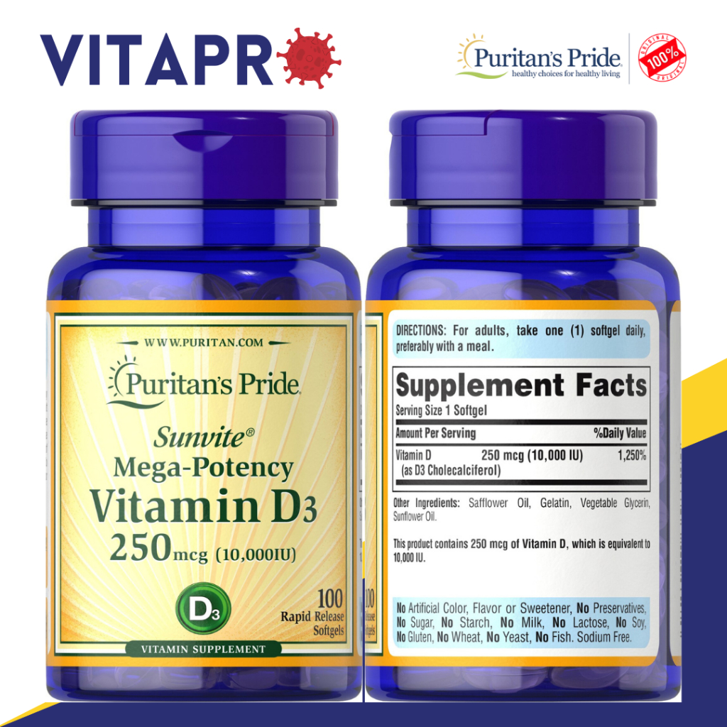Jual Puritan Pride Vitamin D3 10000 IU 100 softgel Multivitamin ORIGINAL Tulang | Shopee Indonesia