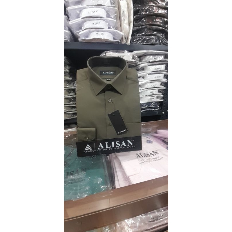 Jual Alisan Kemeja Polos Lengan Panjang Reguler Warna Olive | Shopee ...