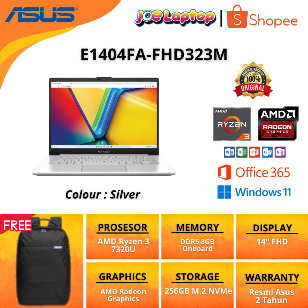 Jual Asus Vivobook Go 14 E1404FA-FHD323M Silver Ryzen 3 7320U Win11 OHS ...