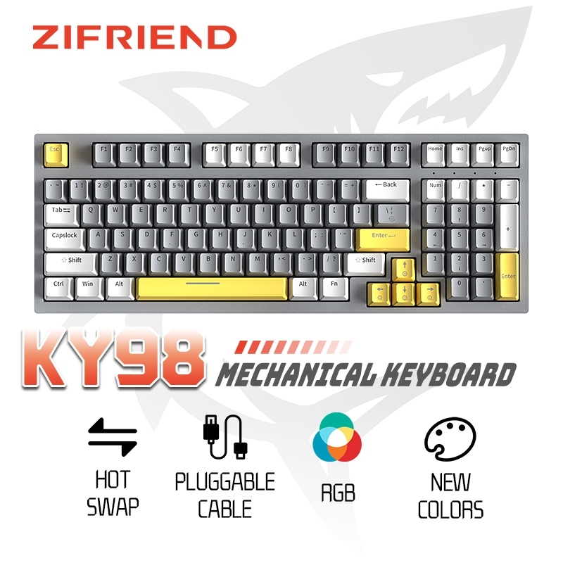 Jual ZIFRIEND KY98 Mechanical Wired Gaming Keyboard 98 Keys Full Size Hot Swap Blue Red Switch ...