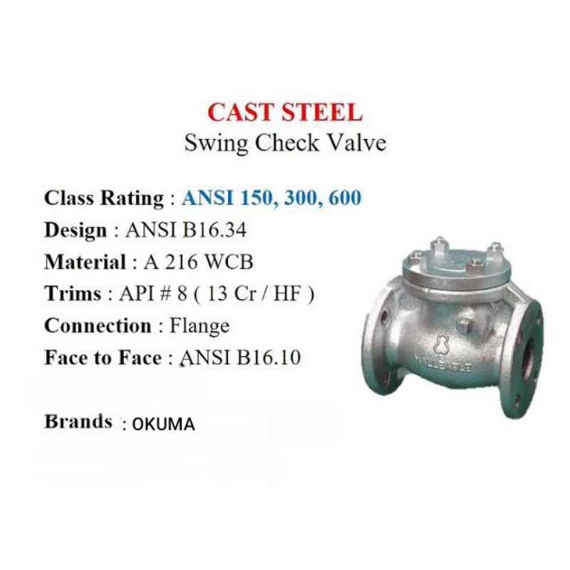 Jual SWING CHECK VALVE 12 INCH OKUMA FLANGE ANSI 150 A216 WCB | Shopee ...
