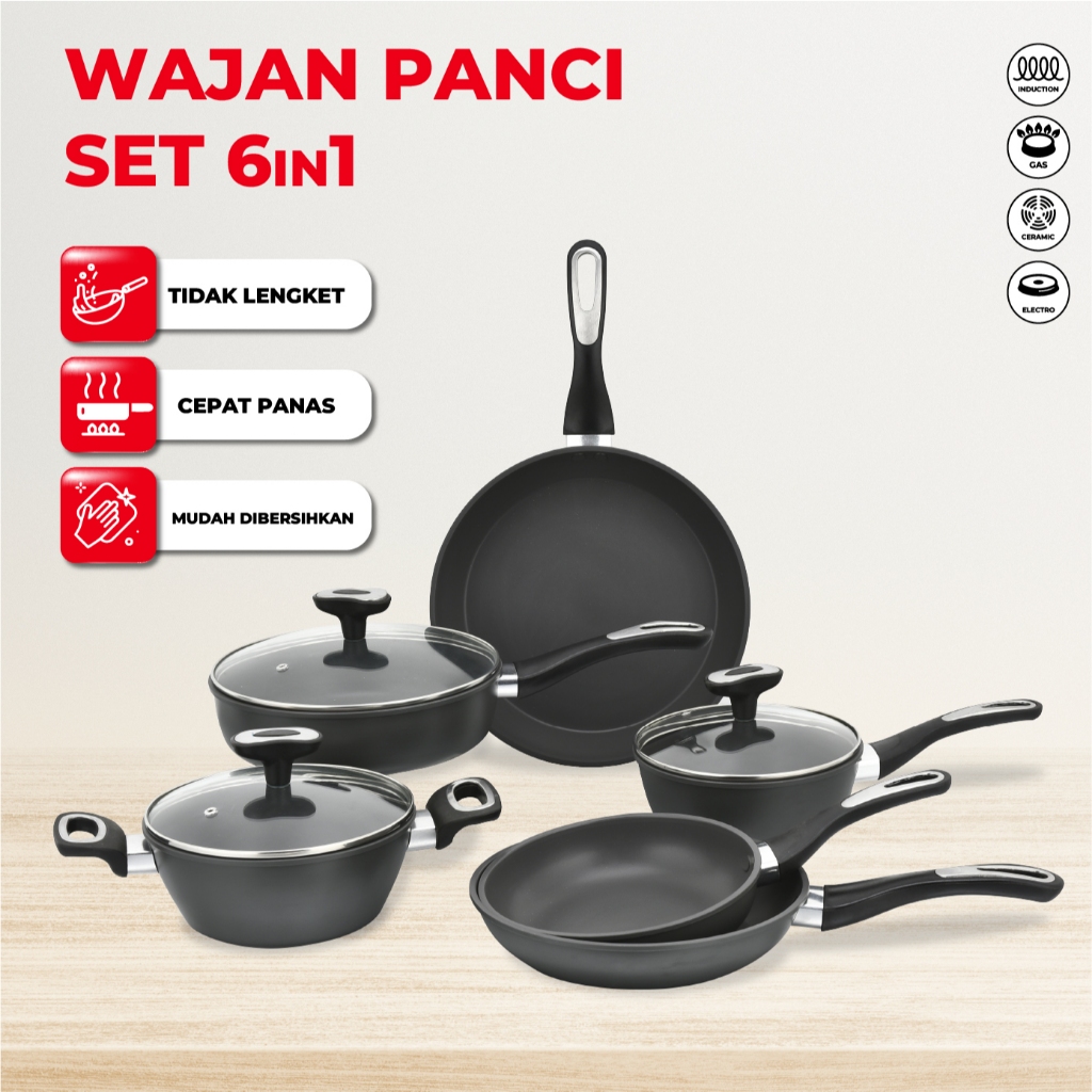 Jual Home Inspiration Set Wajan 6in1 Panci Penggorangan Non Stick ...