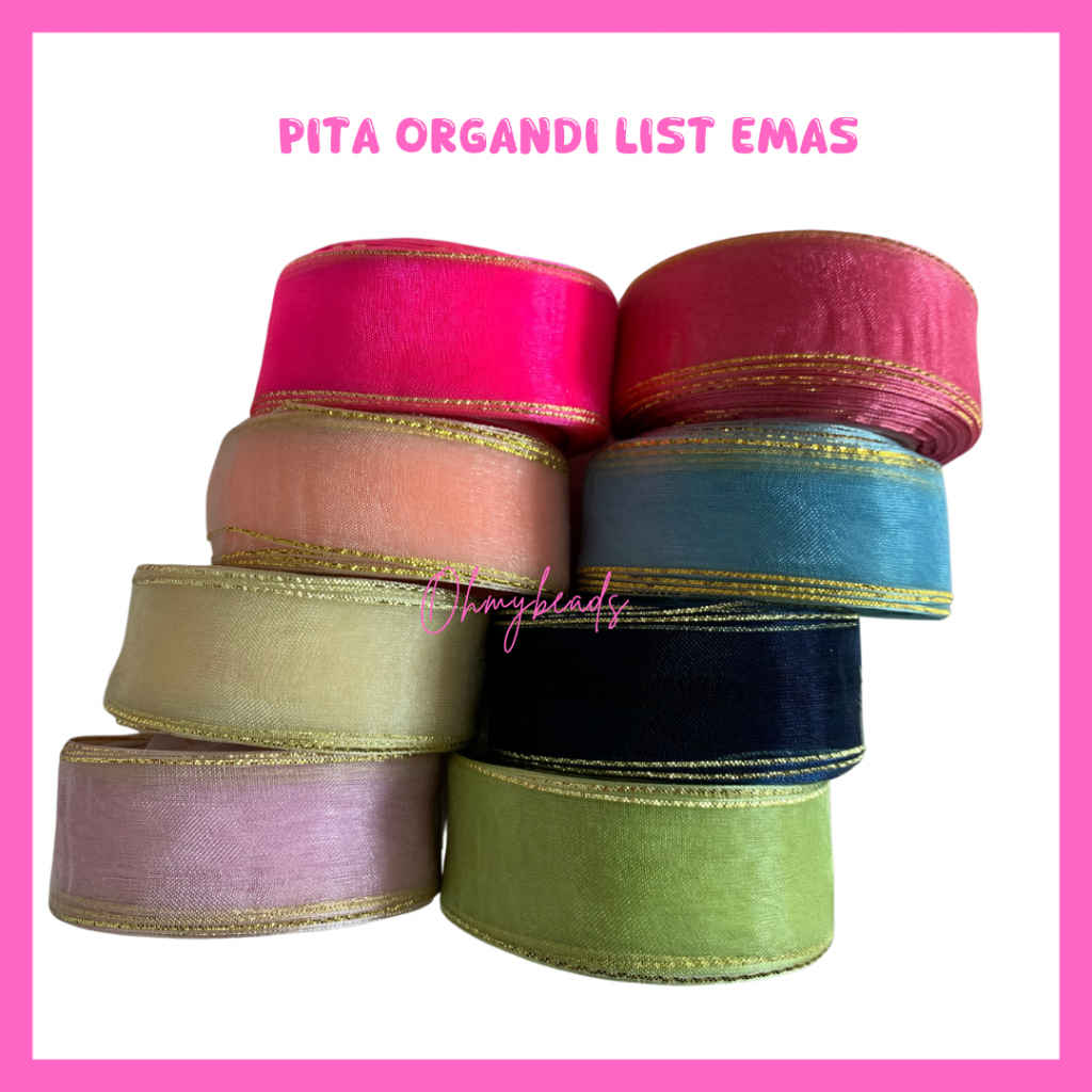 Jual Pita Organdi List Emas 1 Inch / 2.5 cm / Pita Bucket organdi 20 ...