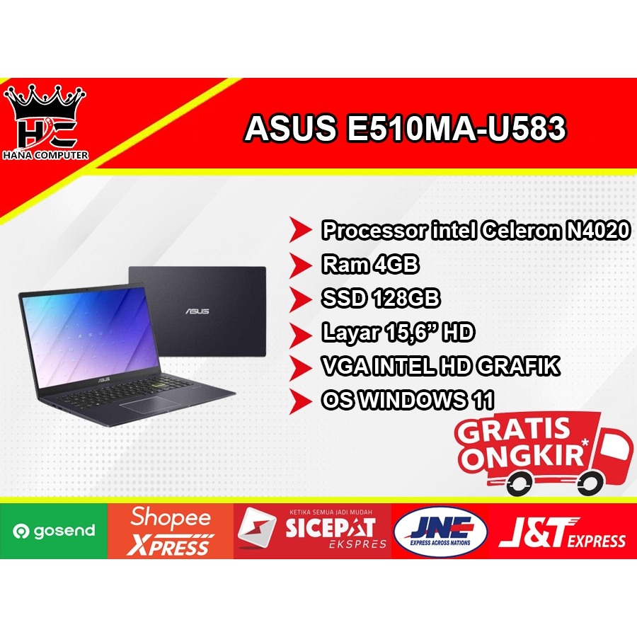 Jual ASUS E510MA-U583 N4020/4GB/256NVME/15,6"HD/WIN 11(BLACK, BLUE ...