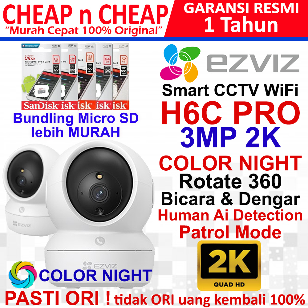 Jual Ezviz H6C Pro 3MP 2K Rotate 360 - Smart CCTV Wifi Wireless Camera Smart IP Cam Hikvision ...