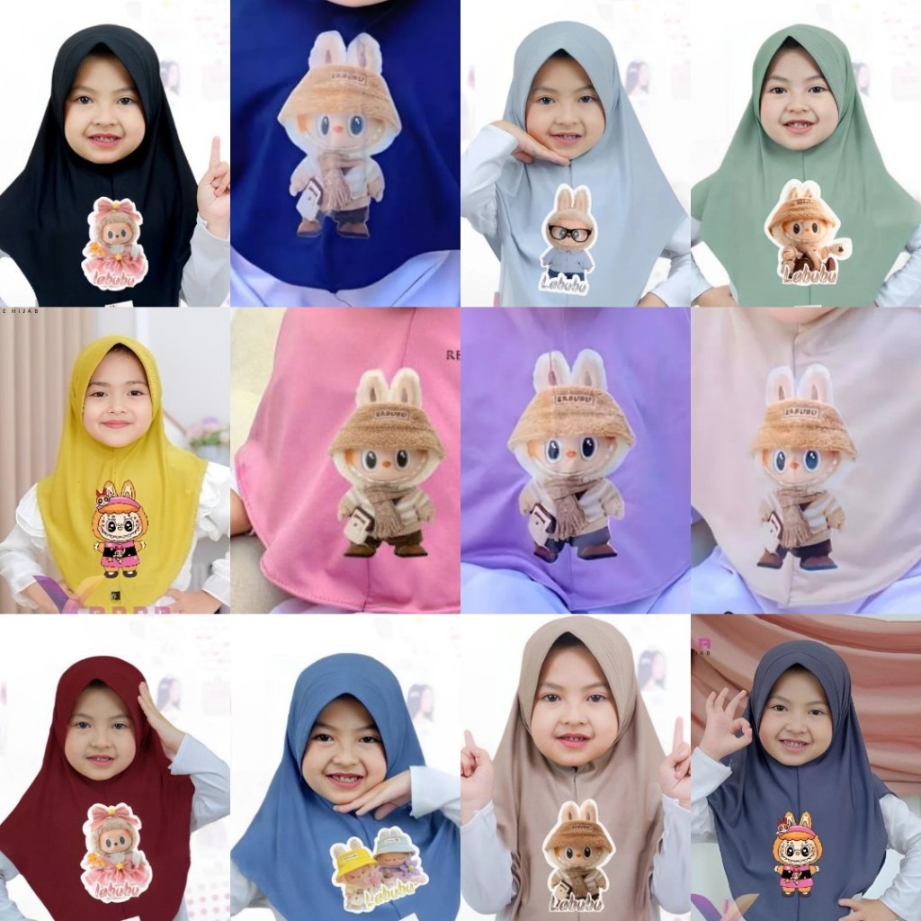 Jual PAKET HEMAT (100 RIBUAN DAPAT 8 PCS)HIJAB ANAK LABUBU USIA 3-9 ...