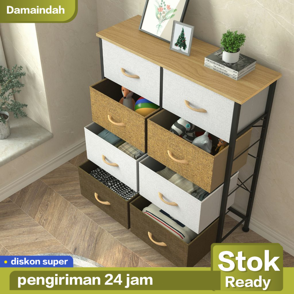 Jual Damaindah Lemari Pakaian / Kain Linen 6 Laci Lemari Sisi Ranjang ...