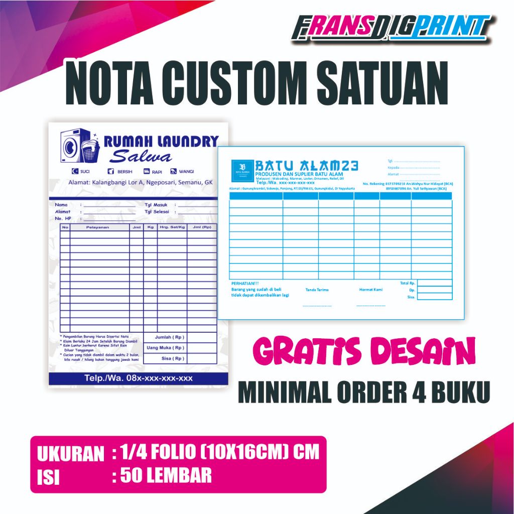 Jual CETAK NOTA CUSTOM , CETAK NOTA, NOTA CUSTOM , GRATIS DESAIN ...