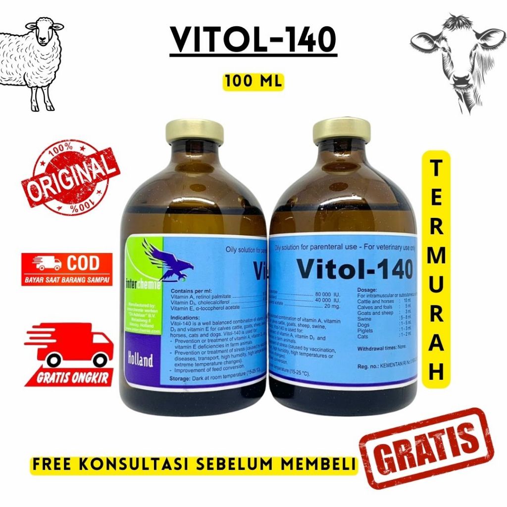 Jual VITOL 140 100ml Original - Vitamin ADE Untuk Memperbaiki Kondisi dan Produktivitas Hewan ...