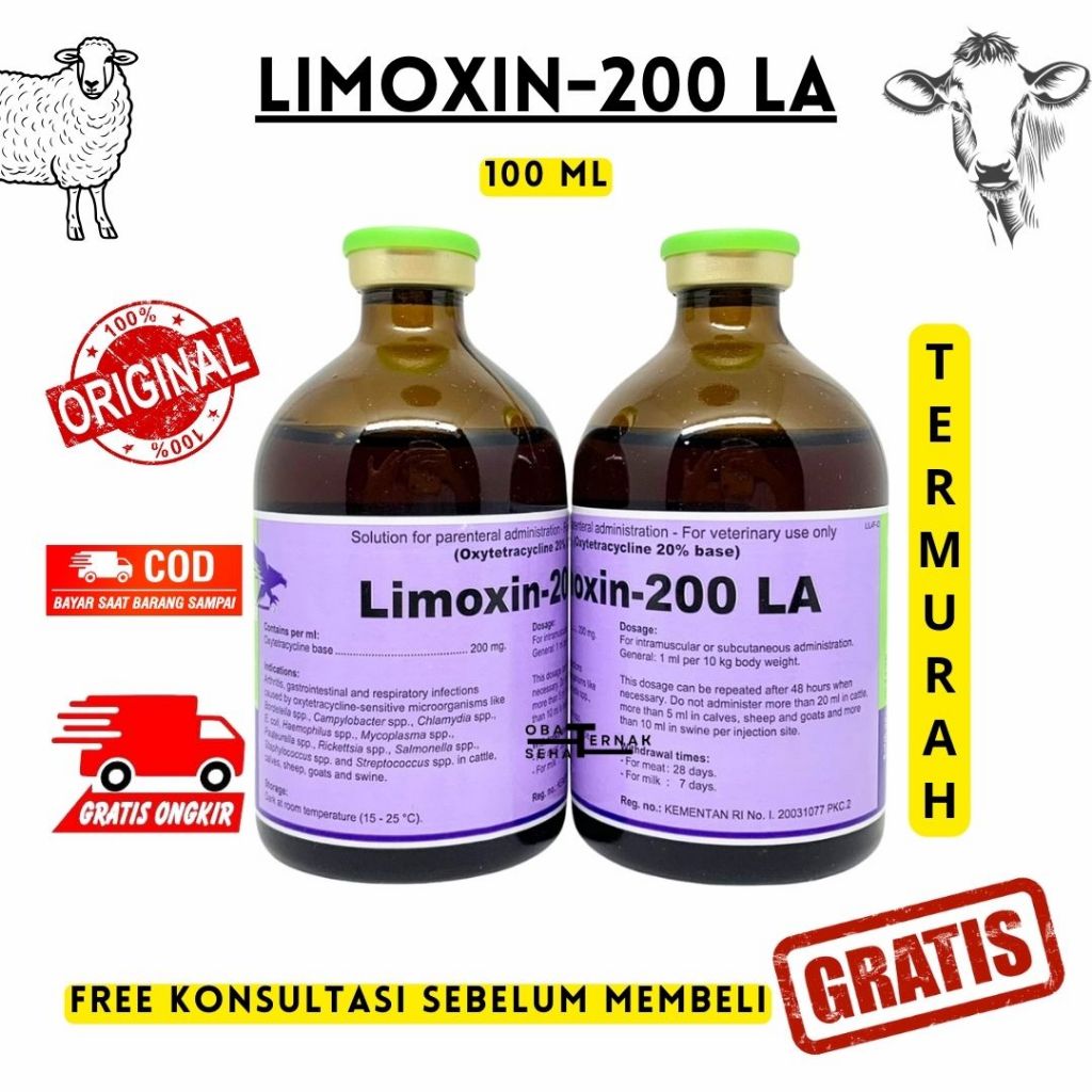 Jual LIMOXIN 200 LA 100 ml - Antibiotik Oxytetracyclin Spektrum Luas ...