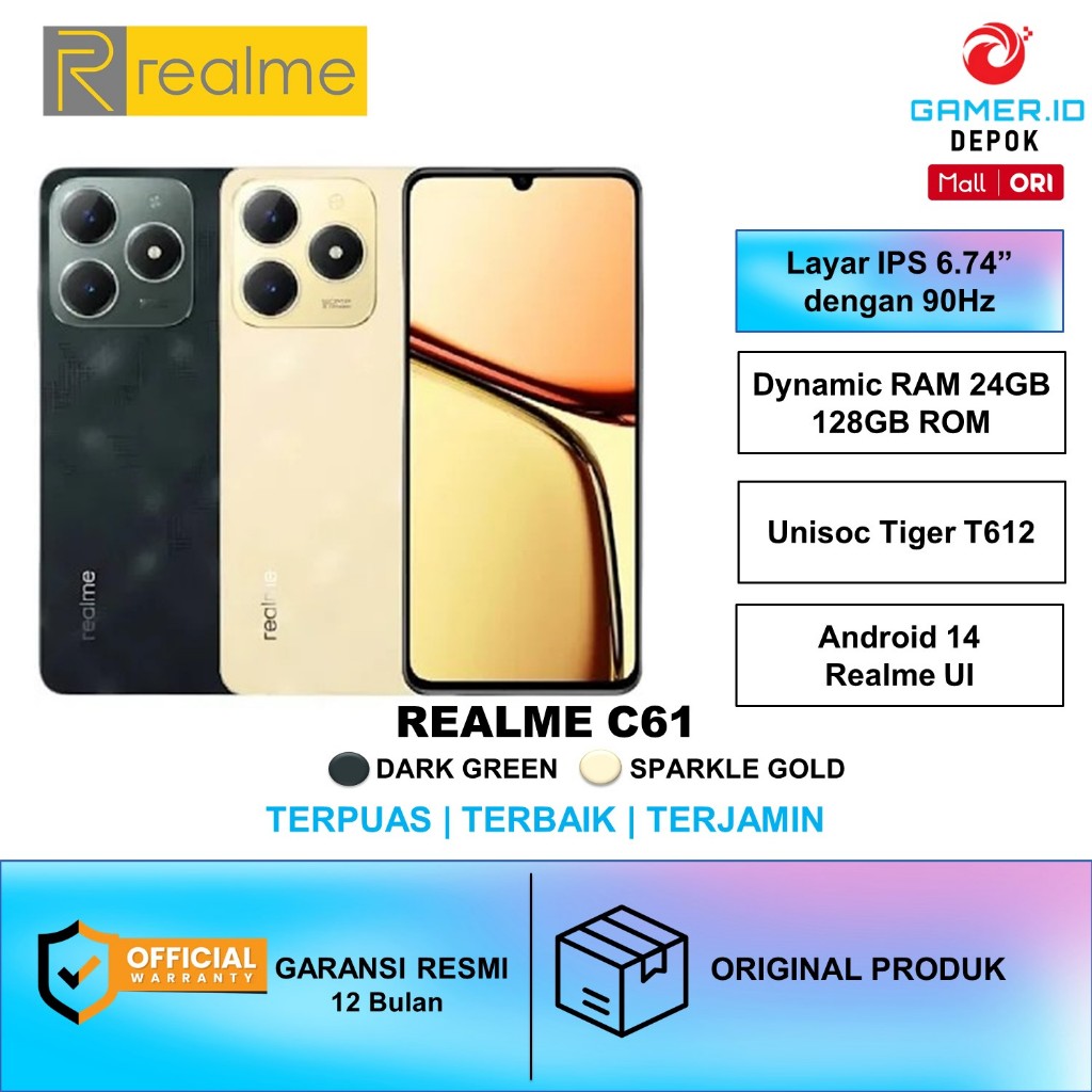 Jual Realme C61 8GB/128GB ROM Ultra Slim Design 50MP AI CAMERA Garansi Resmi | Shopee Indonesia