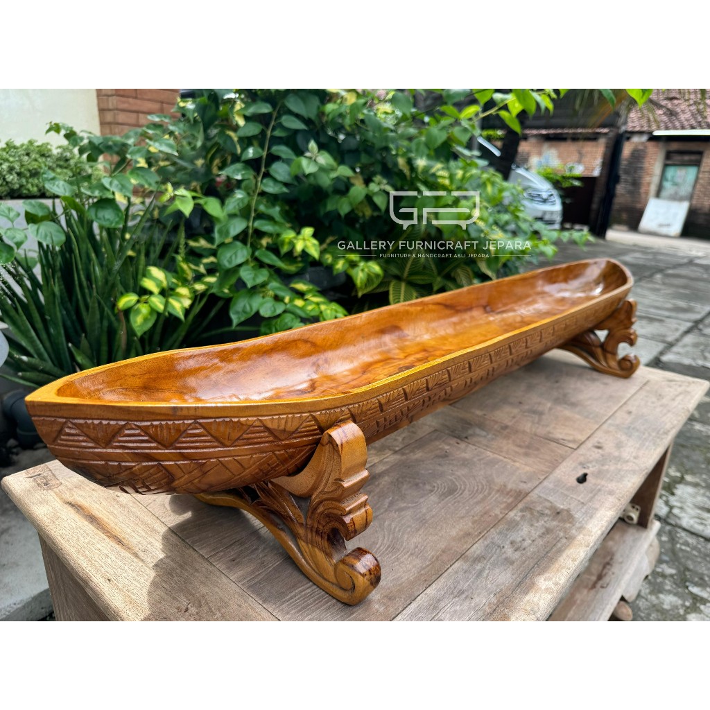 Jual Tempat Buah Perahu Batik Ukir Kayu Jati Solid 100x17x15cm | Shopee ...