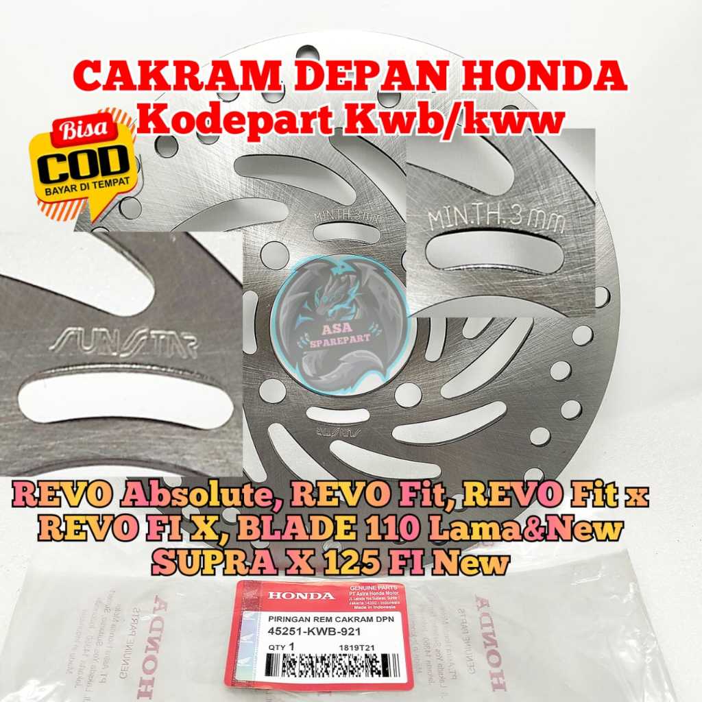 Jual CAKRAM DEPAN Kwb Motor HONDA REVO ABS ABSOLUTE , REVO FIT , REVO FI Injeksi S , REVO FIT X ...