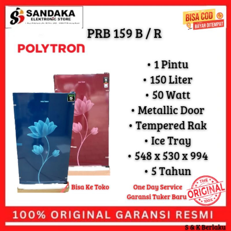 Jual Kulkas 1 Pintu Polytron 150liter PRB 159 R/B garansi resmi promo ...