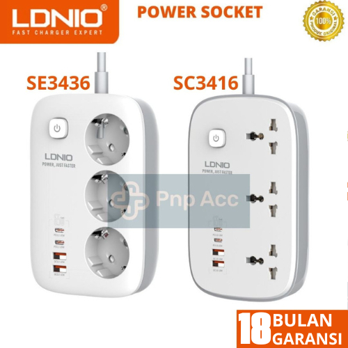 Jual LDNIO Power Strip 3 Socket SC3416 SE3436 3250W 4 USB 65W GaN ...