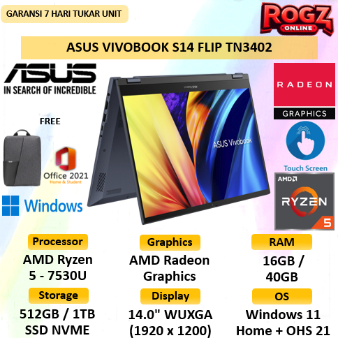 Jual ASUS Vivobook S 14 Flip TN3402 Touch Ryzen 5 7430 16GB 1TBSSD ...