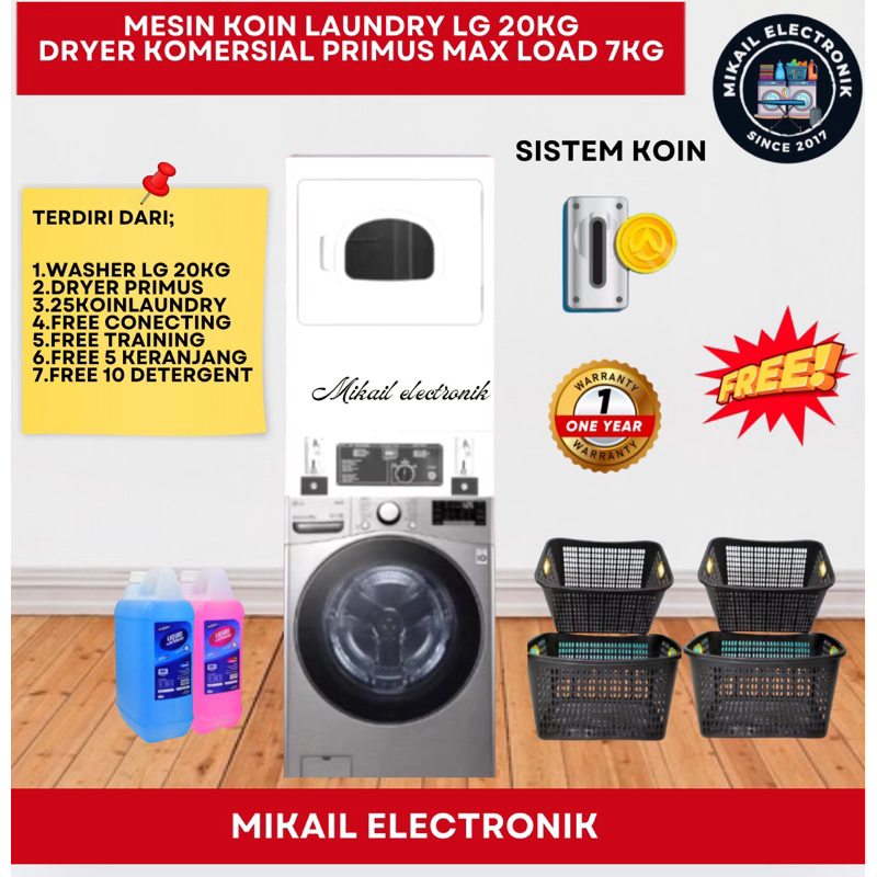 Jual MESIN LAUNDRY KOIN COIN STACK WASHER LG 20KG DRYER PRIMUS ...