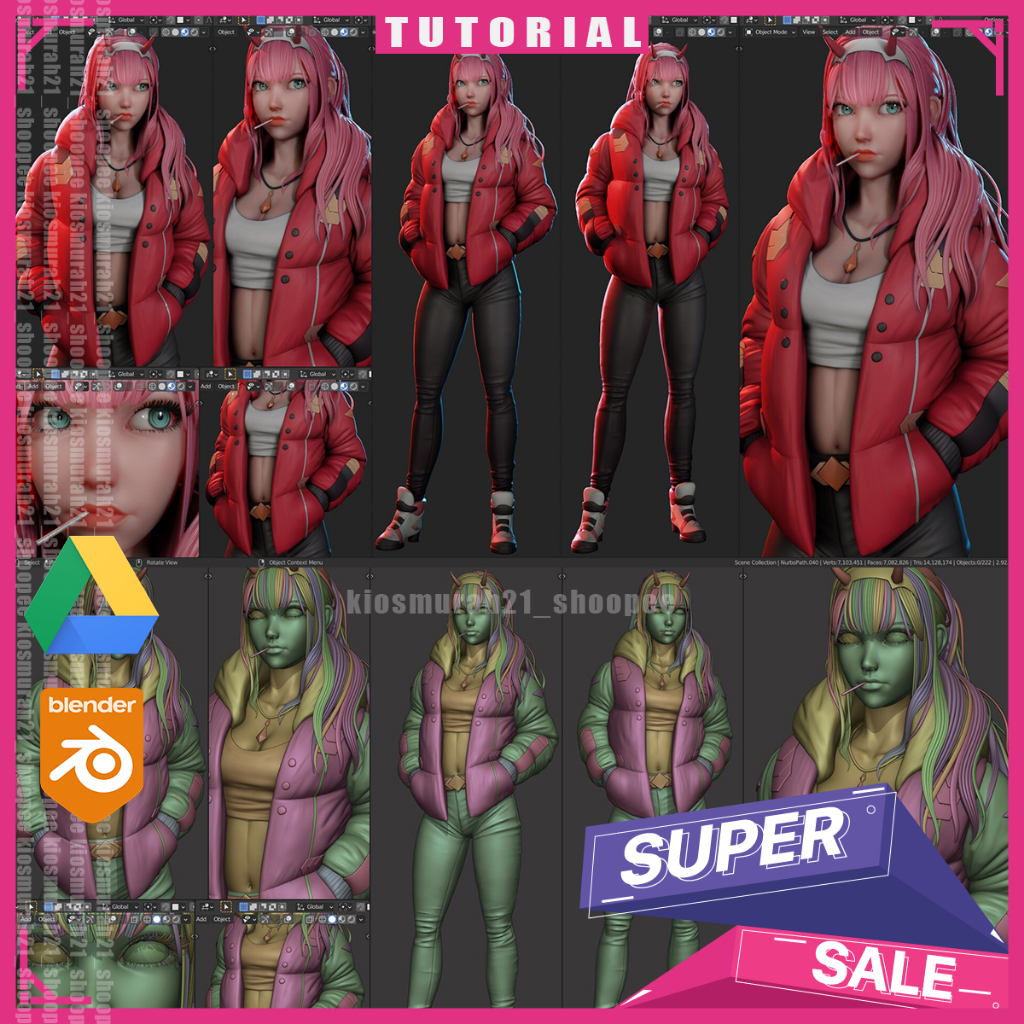 Jual Blender 3D - Character Sculpt Package _43 - Zero Two 3D Blender ...