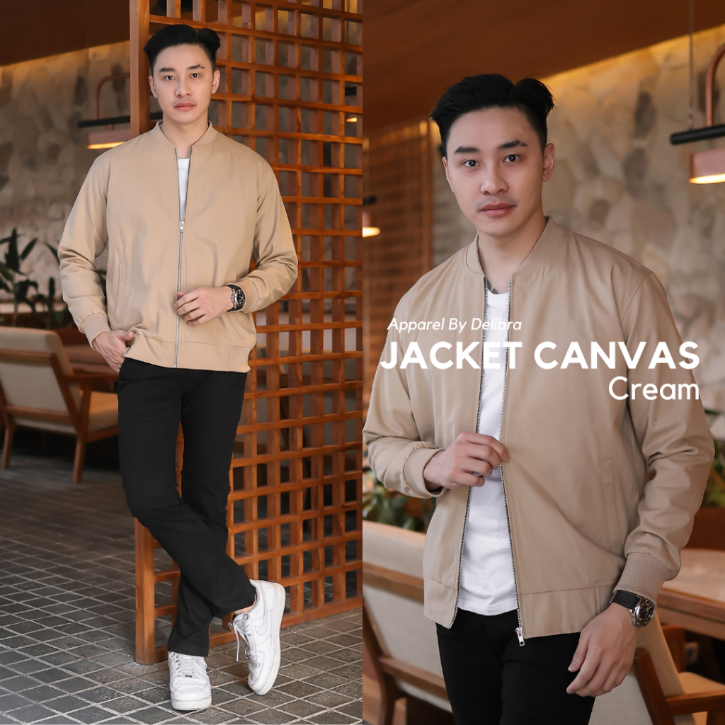 Jual Bomber Jaket Canvas Pria Cream Casual Slimfit | Shopee Indonesia