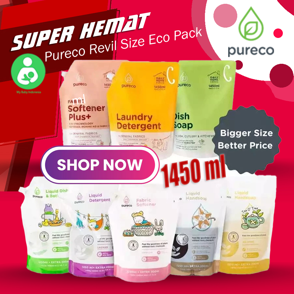 Jual PURECO - PURECO LIQUID DETERGEN / DISHSOAP BOTTLE / SOFTENER REFILL ECO PACK POUCH 1450-ML ...