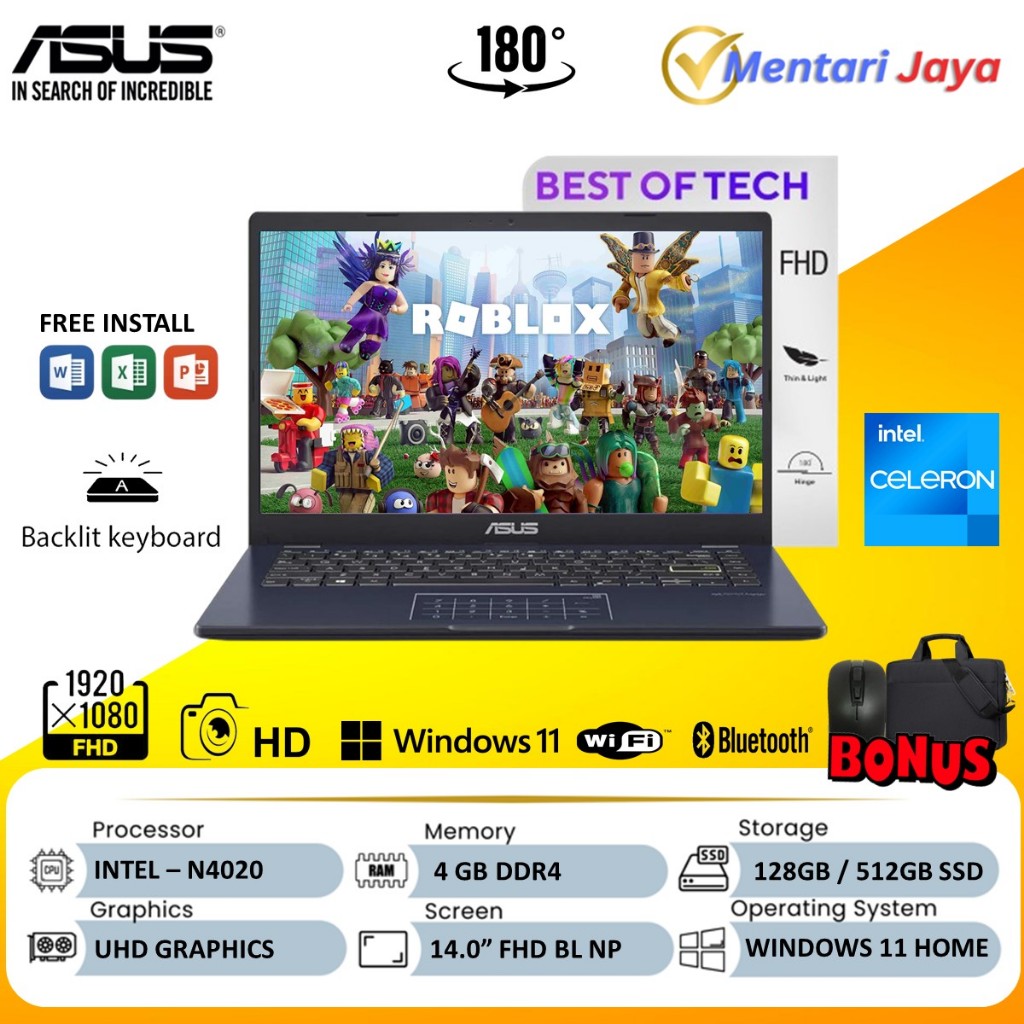 Jual LAPTOP ASUS VIVOBOOK L410MA N4020 4GB SSD 512GB 14 FHD BACKLIT ...