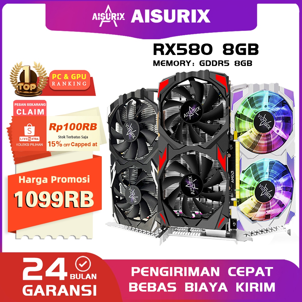 Jual AISURIX VGA Card RX 580 8GB GDDR5 256Bit 2048SP HDMI PC Gaming AMD ...