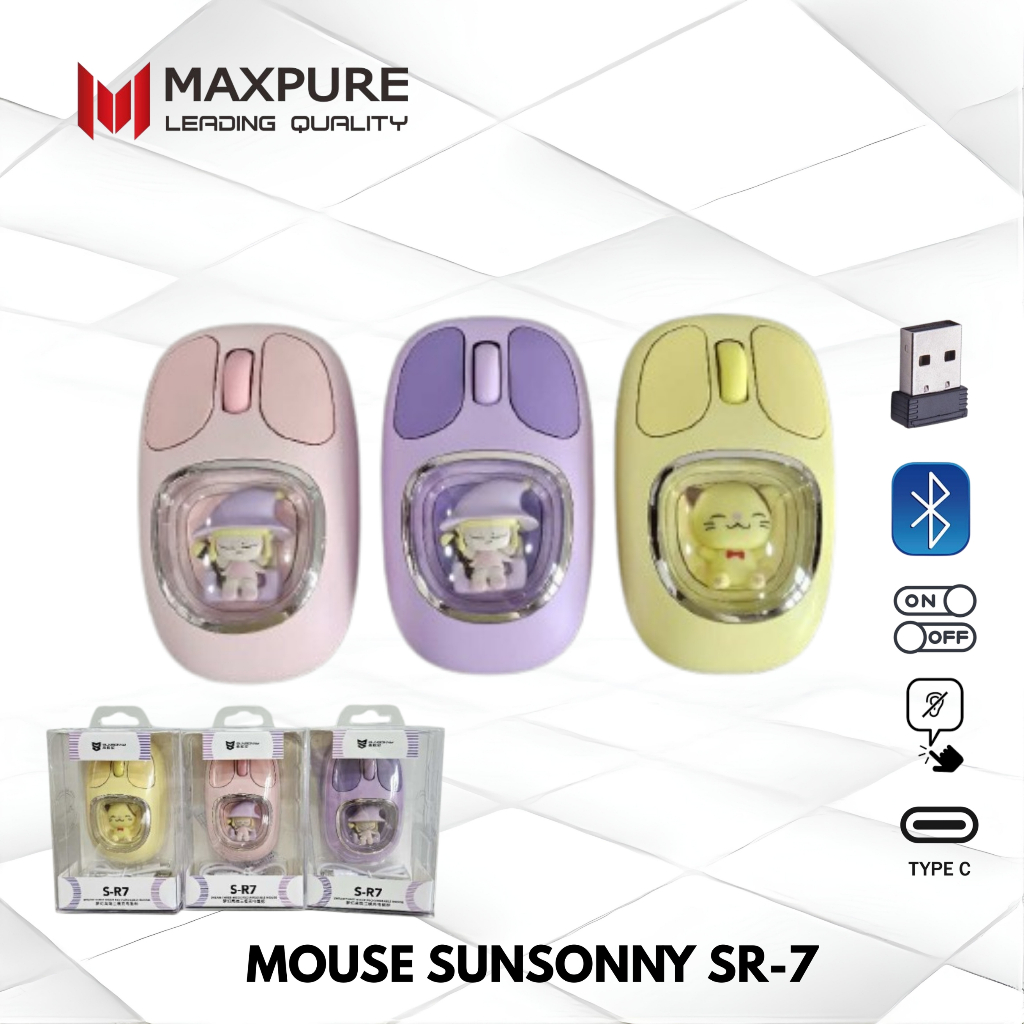 Jual Mouse Dual Mode Wireless + Bluetooth S-R7 Karakter Kartun Lucu ...