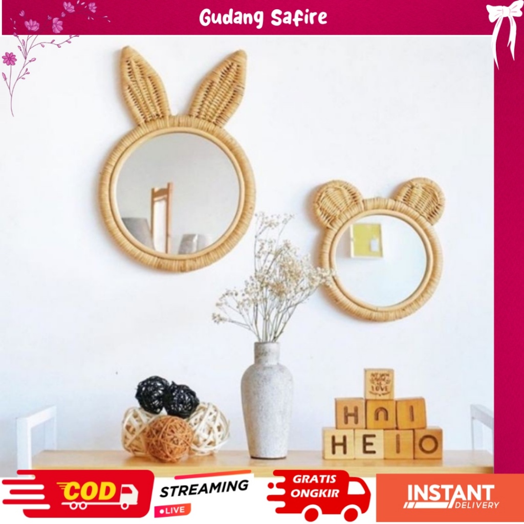 Jual Cermin Rotan / Cermin Kamar / Cermin Kaca Estetik / Cermin Kaca ...