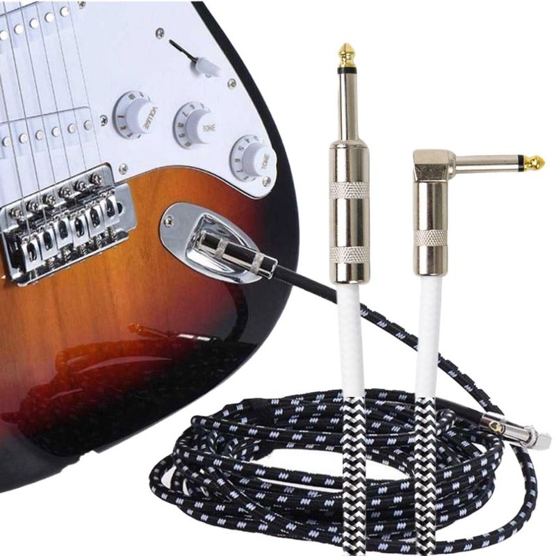 Jual kabel jack gitar & bass kabel jack L righ to angle braided nylon 3 ...