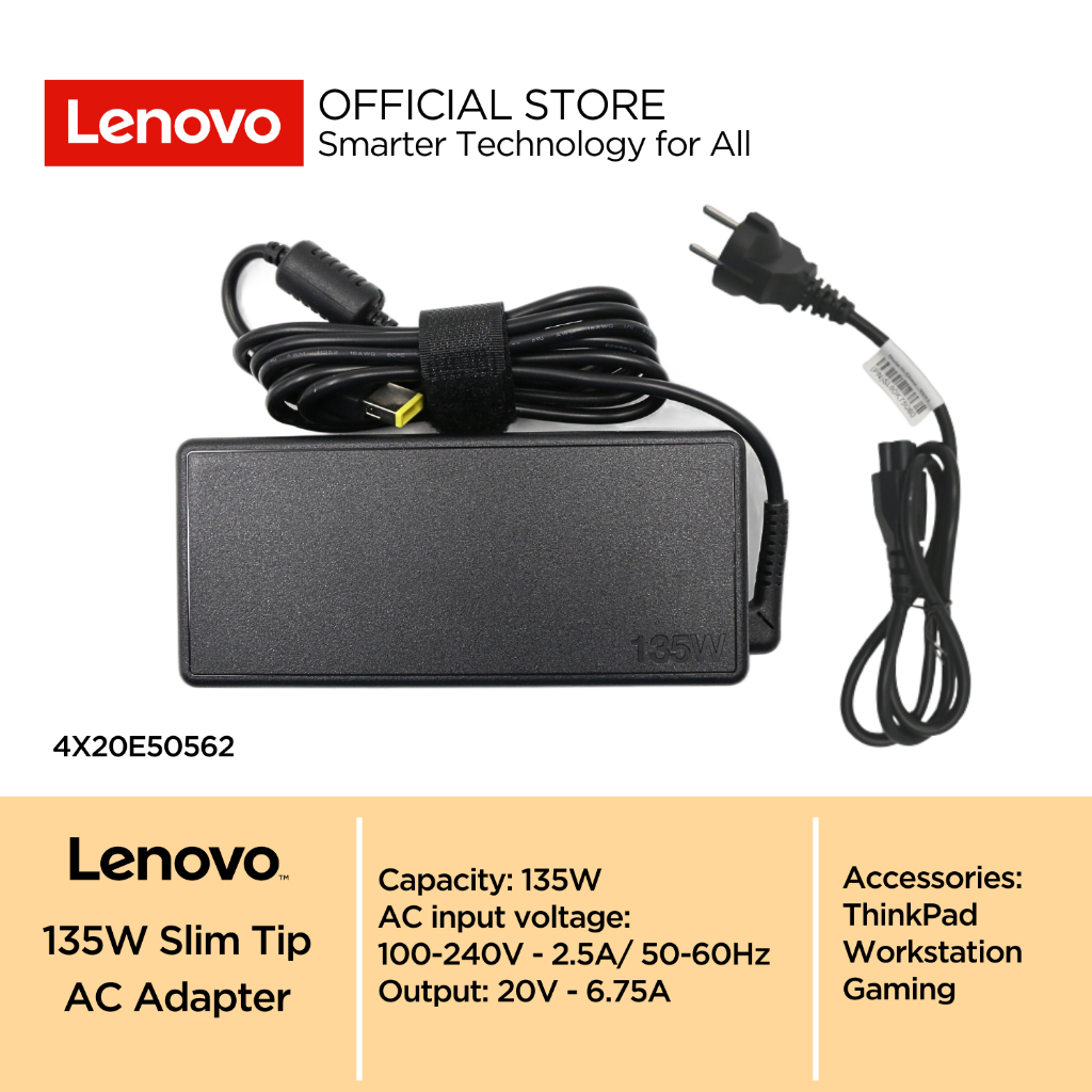 Jual Lenovo ThinkPad AC Adapter 135W Slim Tip 3Pin Output 20V 6.75A ...