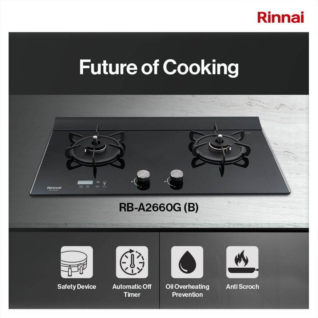 Jual KOMPOR GAS TANAM 2 TUNGKU RINNAI RB-A2660G(B) | Shopee Indonesia