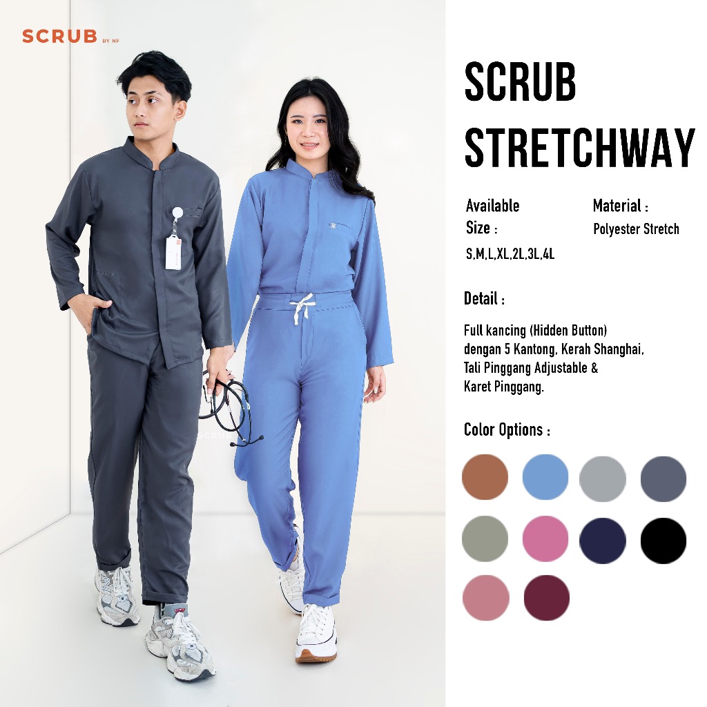Jual 𝗦𝗖𝗥𝗨𝗕𝗯𝘆𝗡𝗙 Scrub Stretch Way/ Doctor’s Scrub/ Set Baju Celana Jaga ...