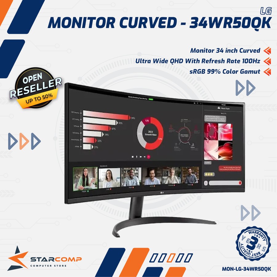Jual LG 34WR50QK-B 34" Monitor Curved Ultrawide QHD IPS sRGB FreeSync ...