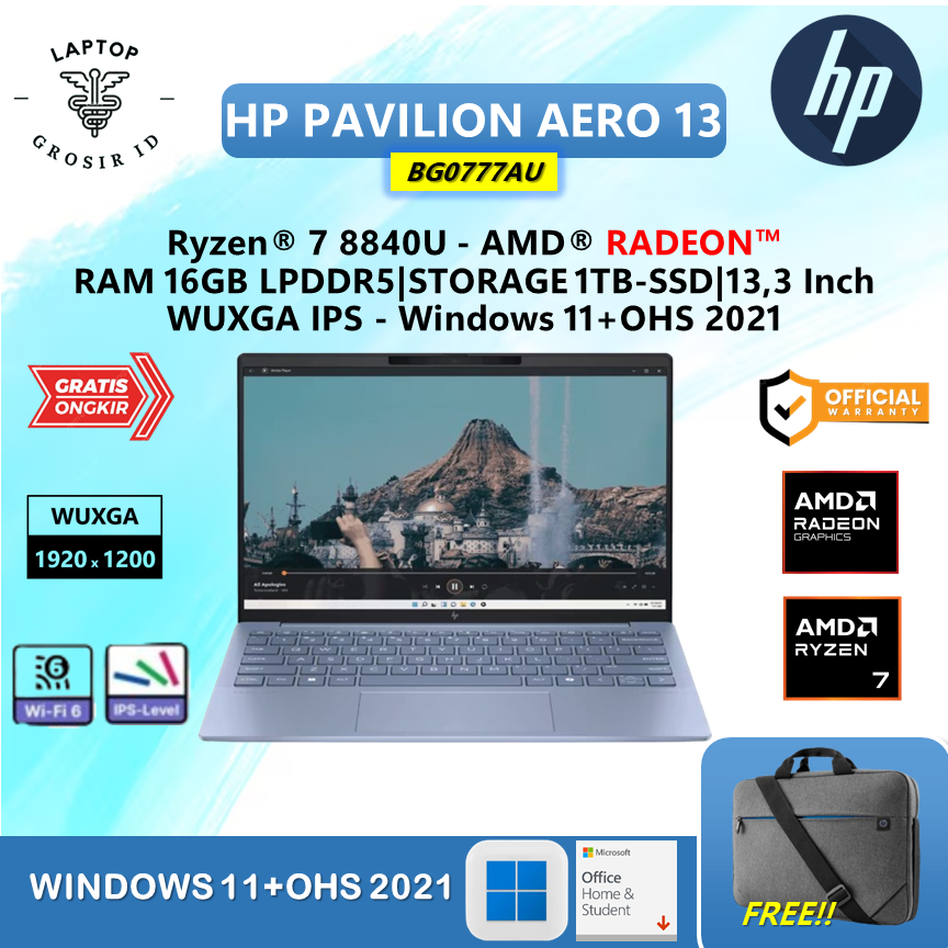Jual HP PAVILION AERO 13 RYZEN 7 8840U 16GB 1B SSD 13,3 WUXGA IPS WINDOWS 11+OHS 2021 GARANSI ...
