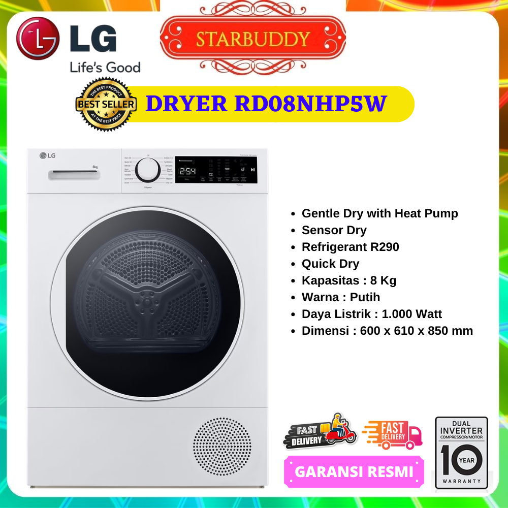 Jual DRYER LG RD08NHP5W MESIN PENGERING 8KG HEAT PUMP LG 8 KG | Shopee ...