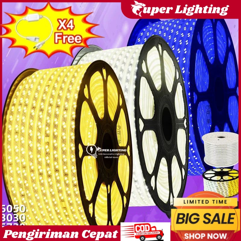 Jual LED STRIP 100M Gratis 4 Socket Lampu Selang LED Anti Air Hias ...