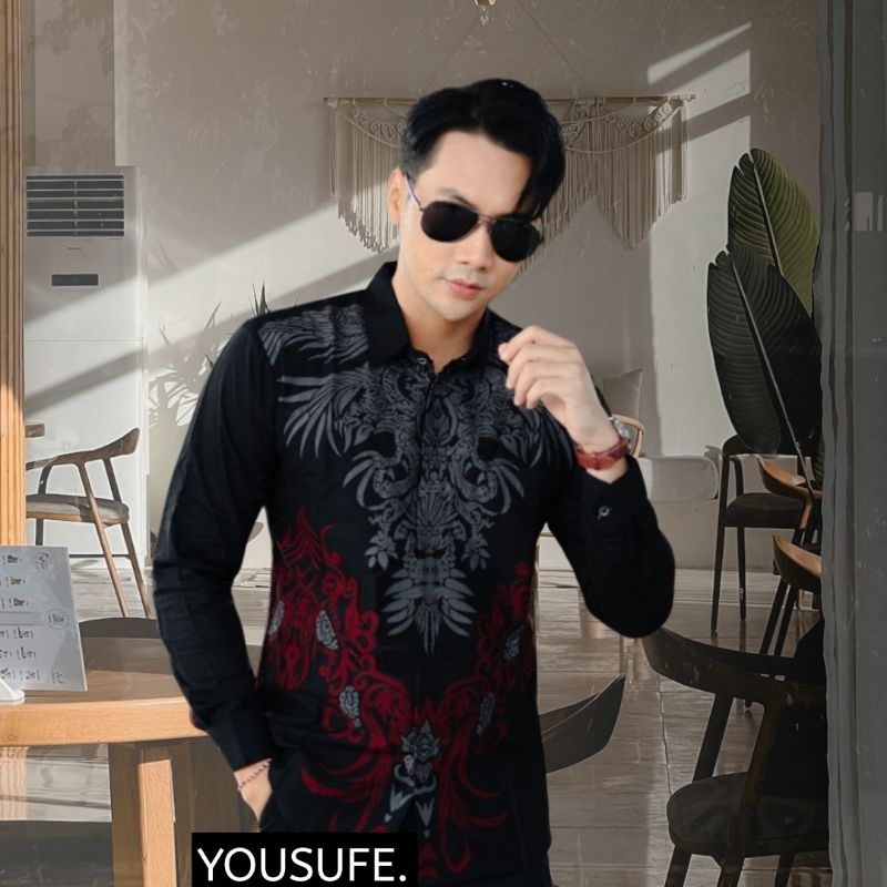 Jual Batik Pria Lengan Panjang Kemeja Songket Hitam Etnic Modern Hitam ...