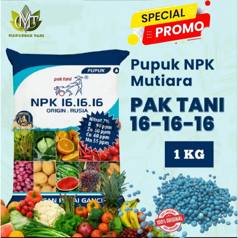 Jual PUPUK NPK 16-16-16 Mutiara Biru Pak Tani 1 Kg Kemasan Pabrik | Shopee Indonesia