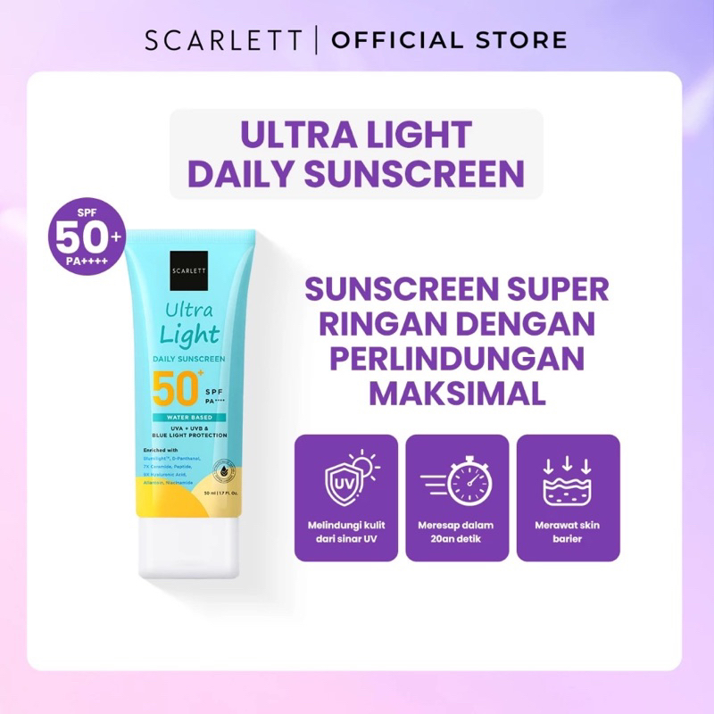 Jual SCARLETT ULTRA LIGHT DAILY SUNSCREEN SPF 50 PA++++ | SCARLETT WHITENNING | ORIGINAL ...